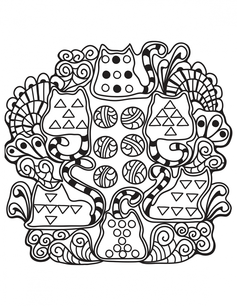 Abstract Cats Zentangle coloring page - ColouringPages