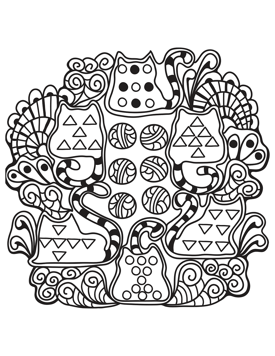 Abstract Cats Zentangle coloring page - ColouringPages