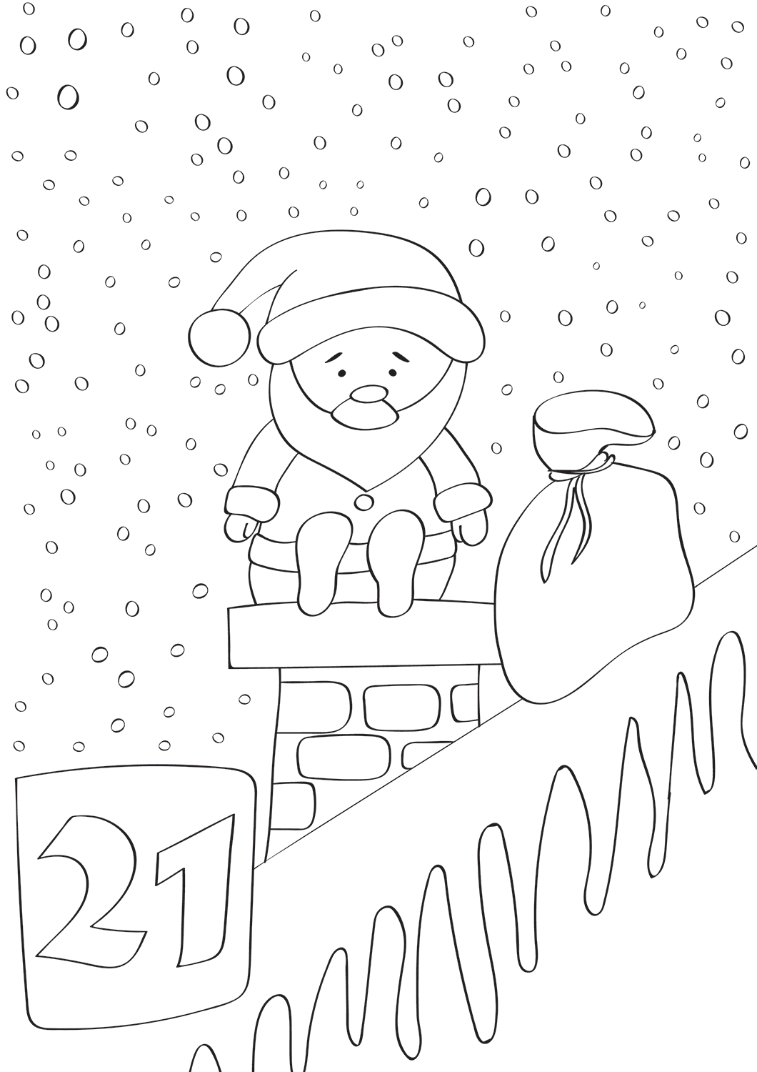 December 21 with Cute Santa Claus Sitting on Chimney coloring page ...