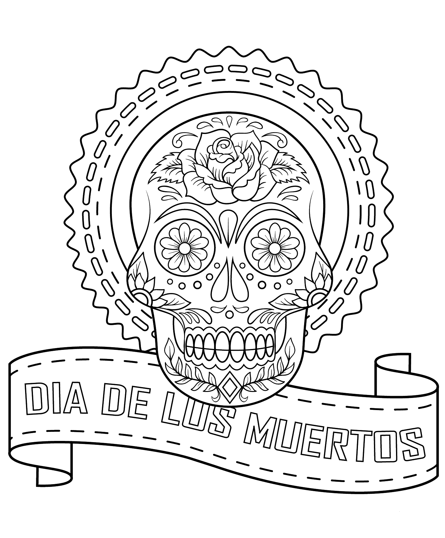 Dia De Los Muertos Sugar Skull coloring page - ColouringPages