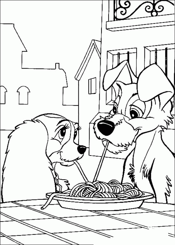 Dinner For Tramp and Lady coloring page - ColouringPages