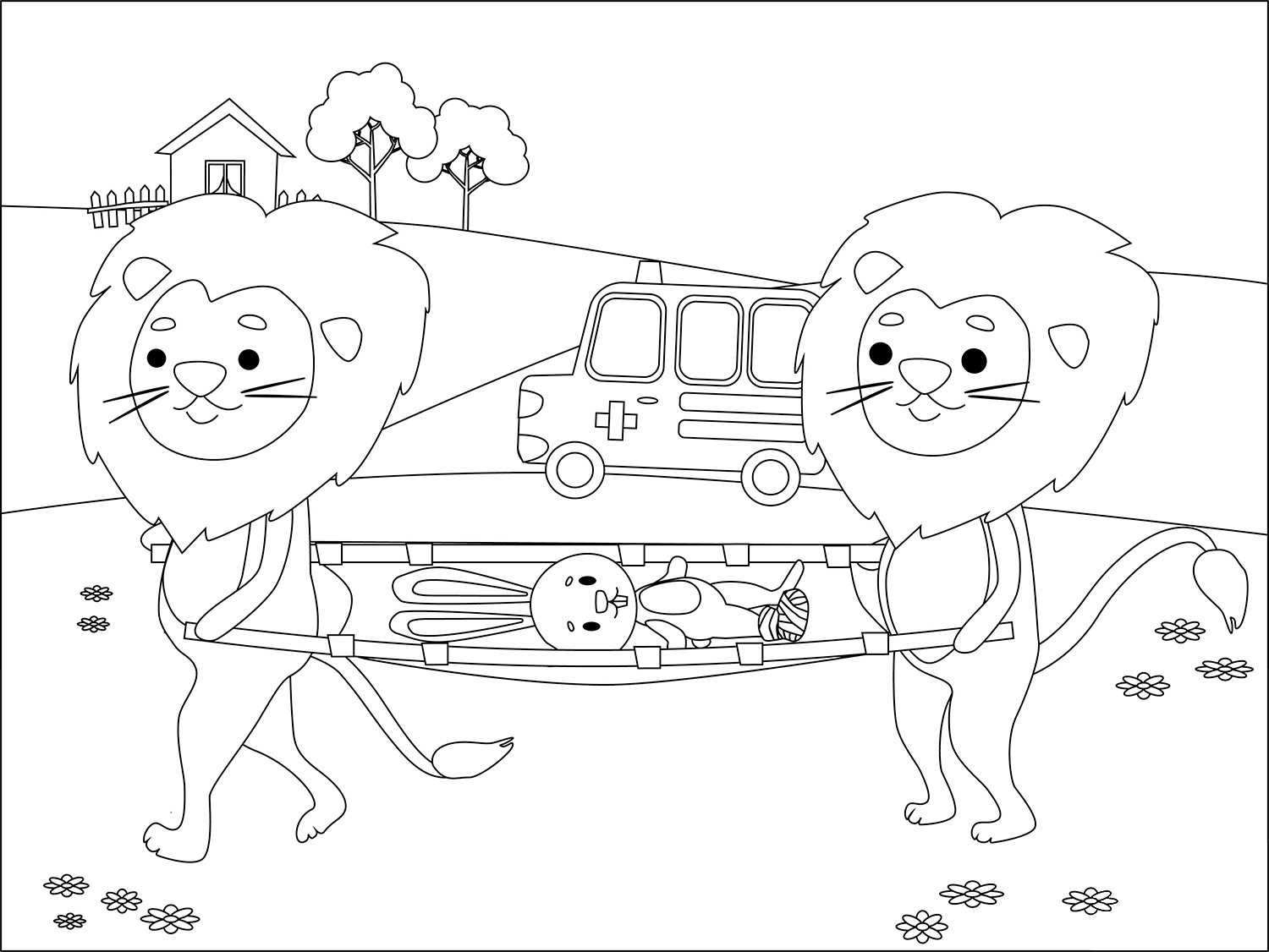 Doctor Animal - Lions and Rabbit coloring page - ColouringPages