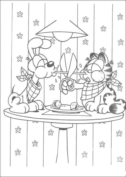 Dog and Cat are eating noodle coloring page - ColouringPages