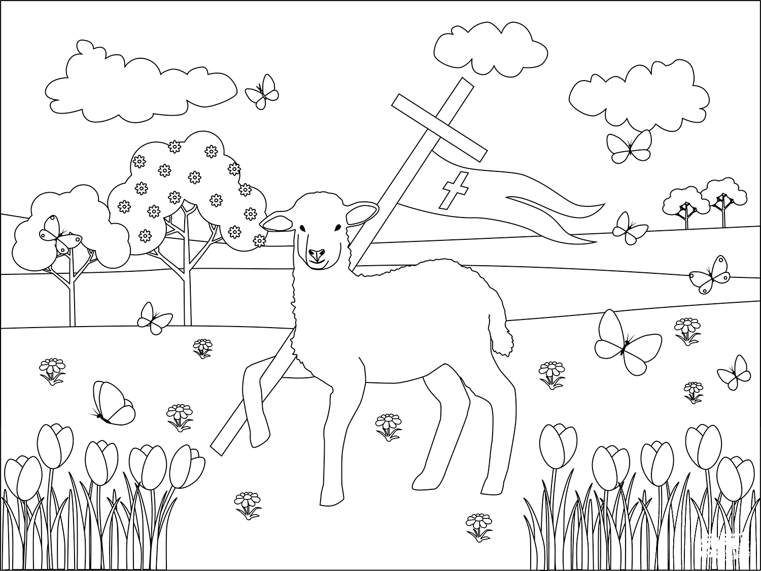 Easter Lambs and Jesus Cross coloring page - ColouringPages