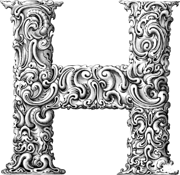 Elegant Flourish Letter H coloring page - ColouringPages