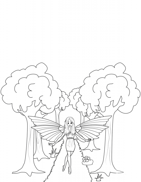 Fairy Walking on Forest Path coloring page - ColouringPages