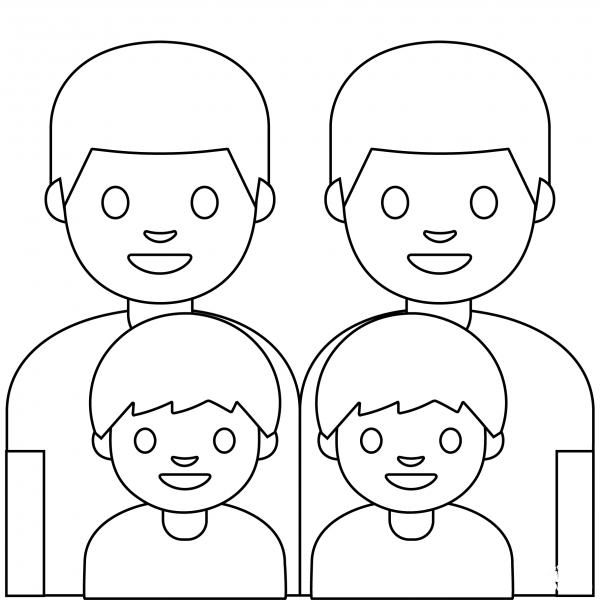Family Two Men with Two Boys Emoji coloring page - ColouringPages