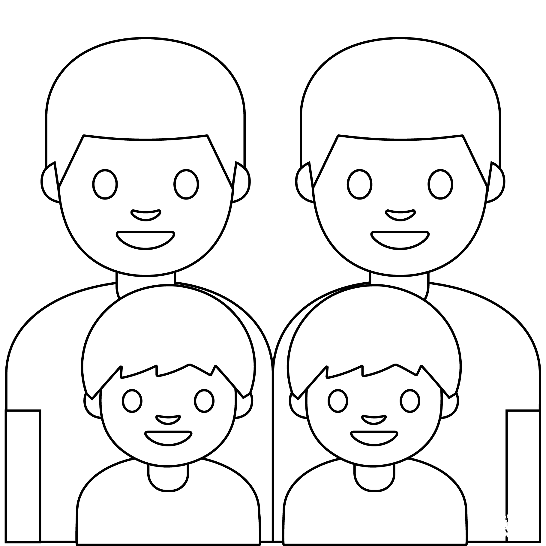 Family Two Men with Two Boys Emoji coloring page - ColouringPages