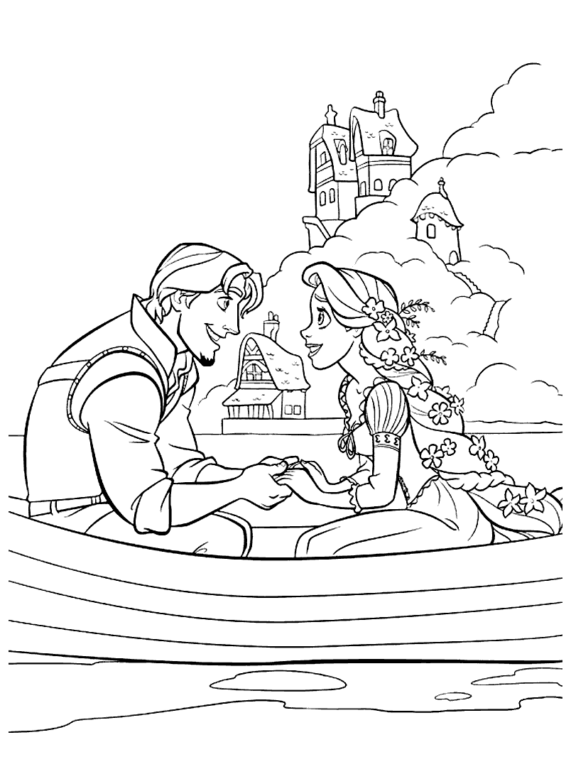 Flynn Rider and Rapunzel coloring page - ColouringPages