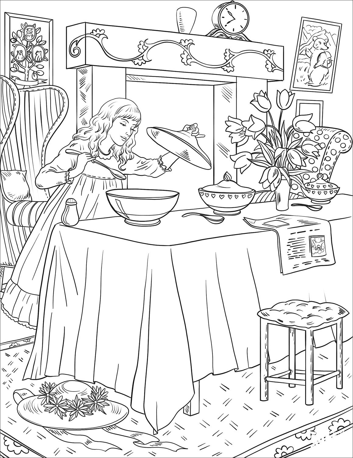 Goldenlocks Tastes the Porridge of the Papa Bear coloring page ...