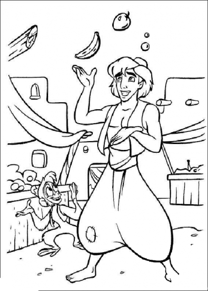 Aladdin is juggling fruits coloring page - ColouringPages