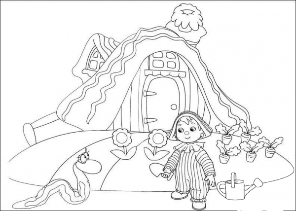 Andy is watering a garden coloring page - ColouringPages