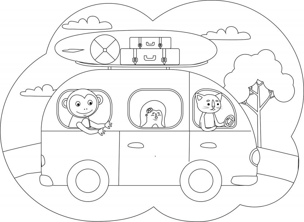 Animals in the Bus coloring page - ColouringPages