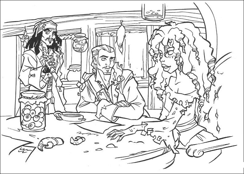 Jack, Will and Tia Dalma coloring page - ColouringPages