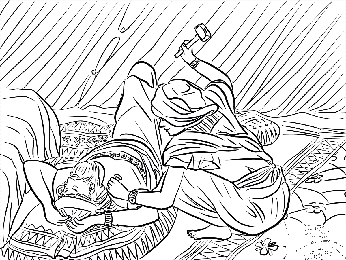 Jael Smote Sisera, and Slew Him coloring page - ColouringPages