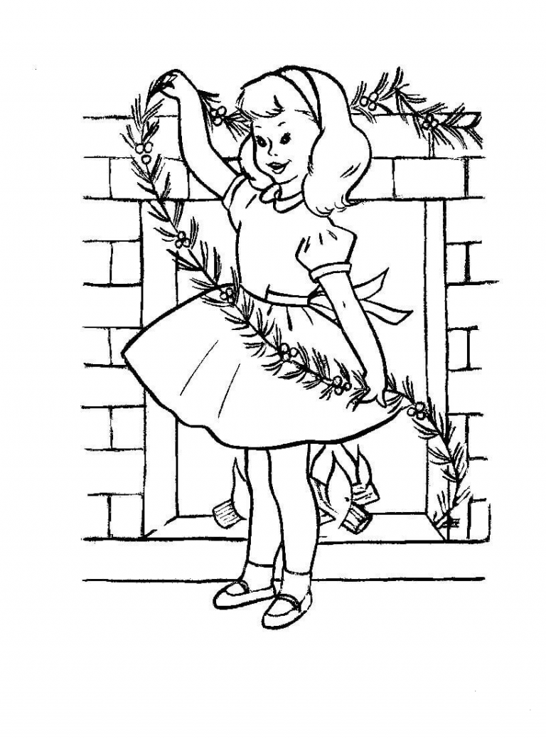 Jenny is decorating her house for Christmas coloring page - ColouringPages