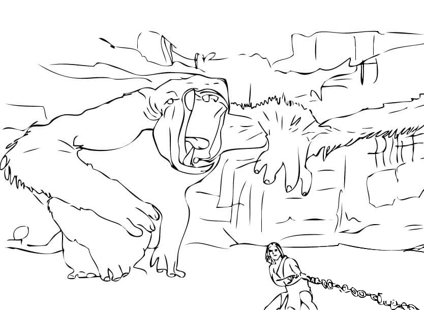 John Carter Is Pulling A Long Chain. A Monster Roaring At Him From ...