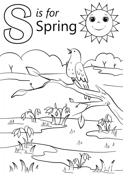 Letter S is for Spring coloring page - ColouringPages