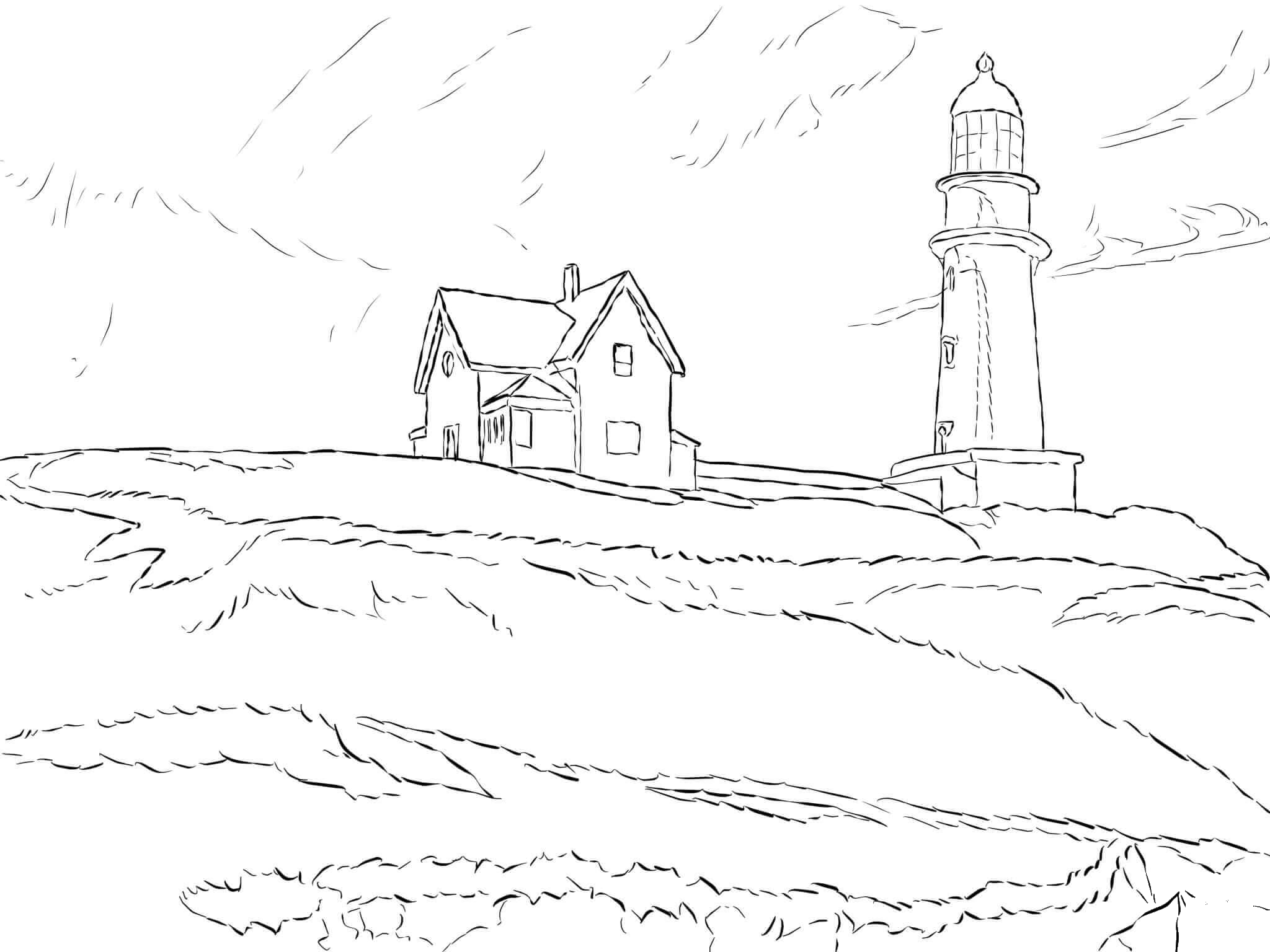 Lighthouse Hill by Edward Hopper coloring page - ColouringPages