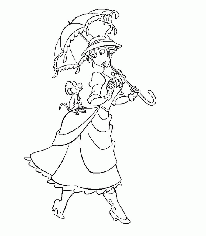 Lovely Jane with an umbrella coloring page - ColouringPages