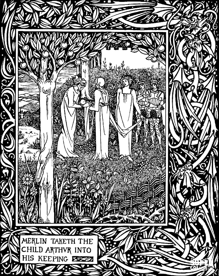 Merlin Taketh the Child Arthur into His Keeping coloring page ...