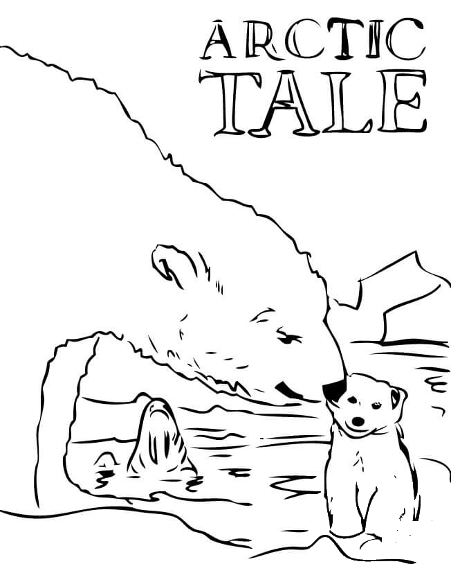 Mother Polar Bear Is Looking After Her Cub coloring page - ColouringPages