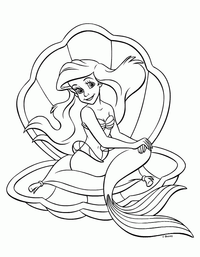 Ariel in a Cockle Shell coloring page - ColouringPages
