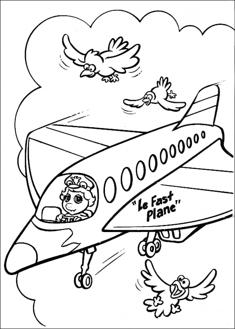 Baby Miss Piggy pilots Concorde airliner coloring page - ColouringPages