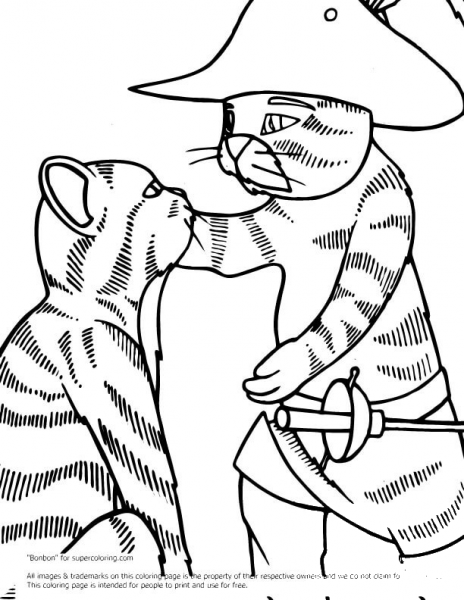Puss in Boots with a Cat coloring page - ColouringPages