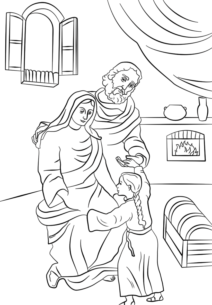 Saints Anna and Joachim with Little Mary coloring page - ColouringPages