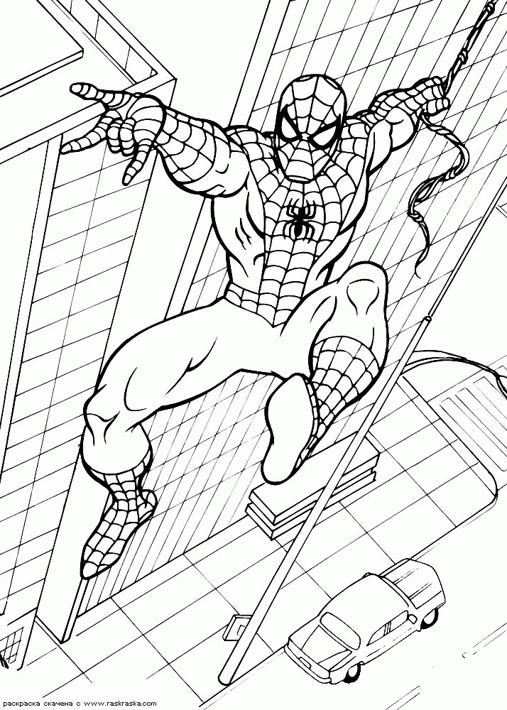 Spider-man shoots with string coloring page - ColouringPages