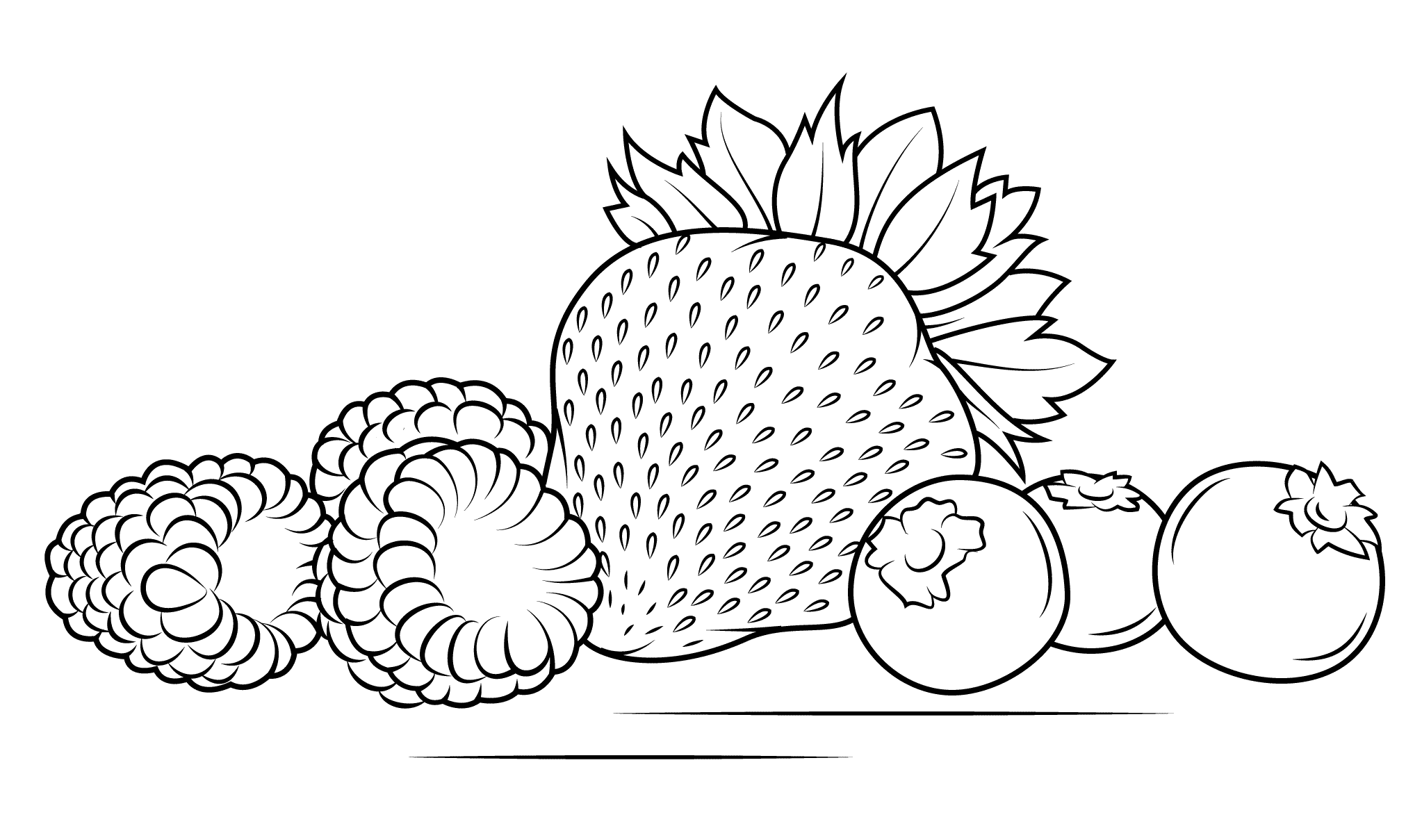 Strawberries, Raspberries and Blueberries coloring page - ColouringPages
