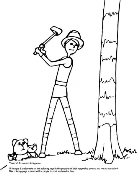 Ted Chopping Down a Tree coloring page - ColouringPages