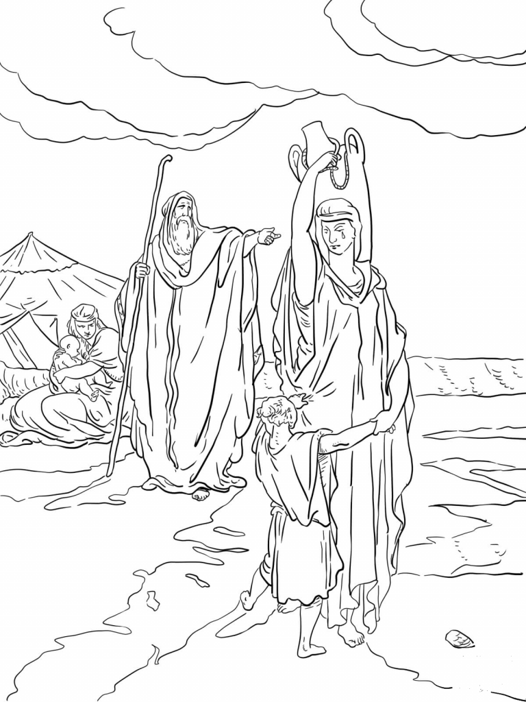The Expulsion of Hagar and Ishmael coloring page - ColouringPages
