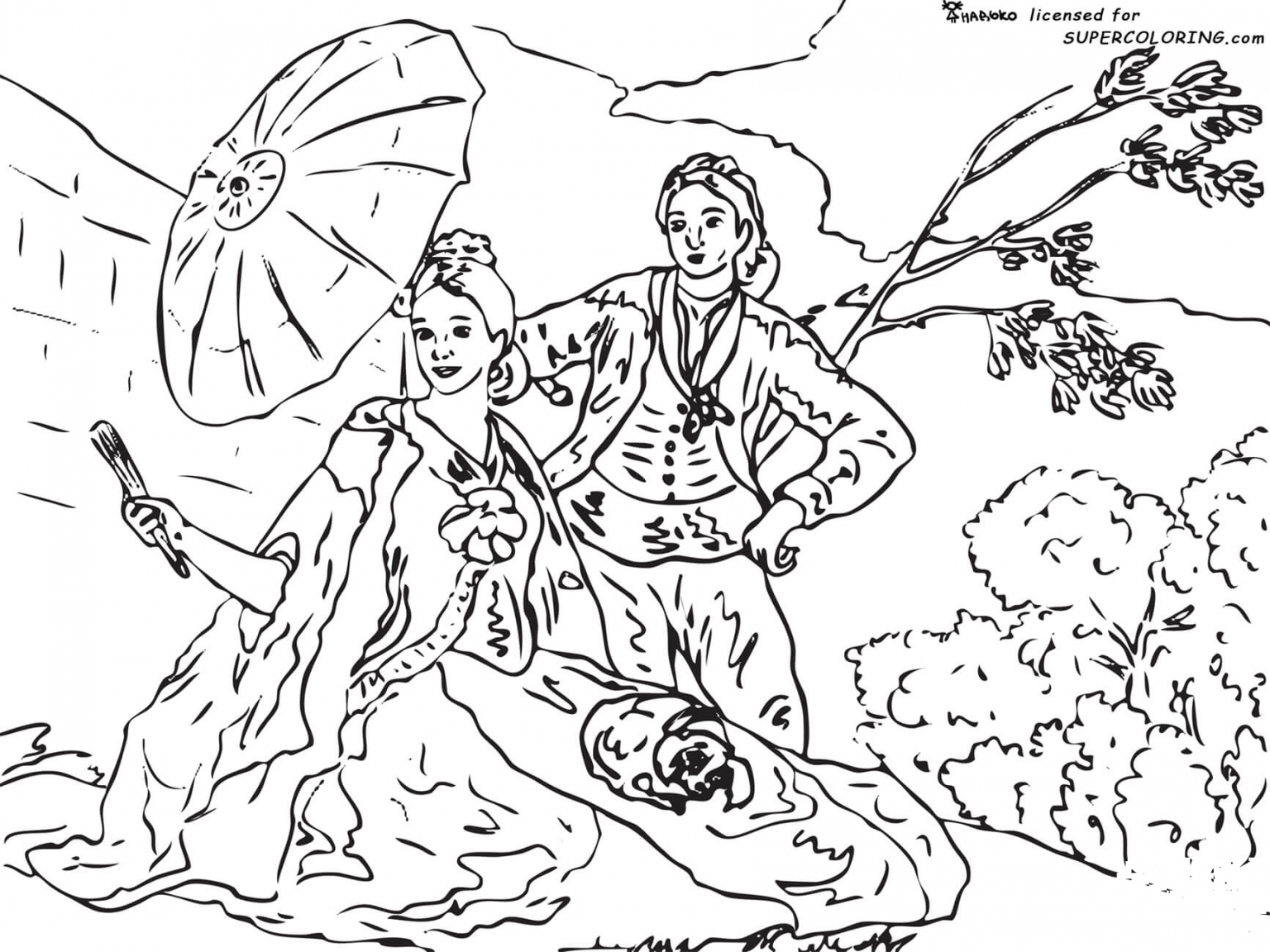 The Parasol by Francisco De Goya coloring page - ColouringPages