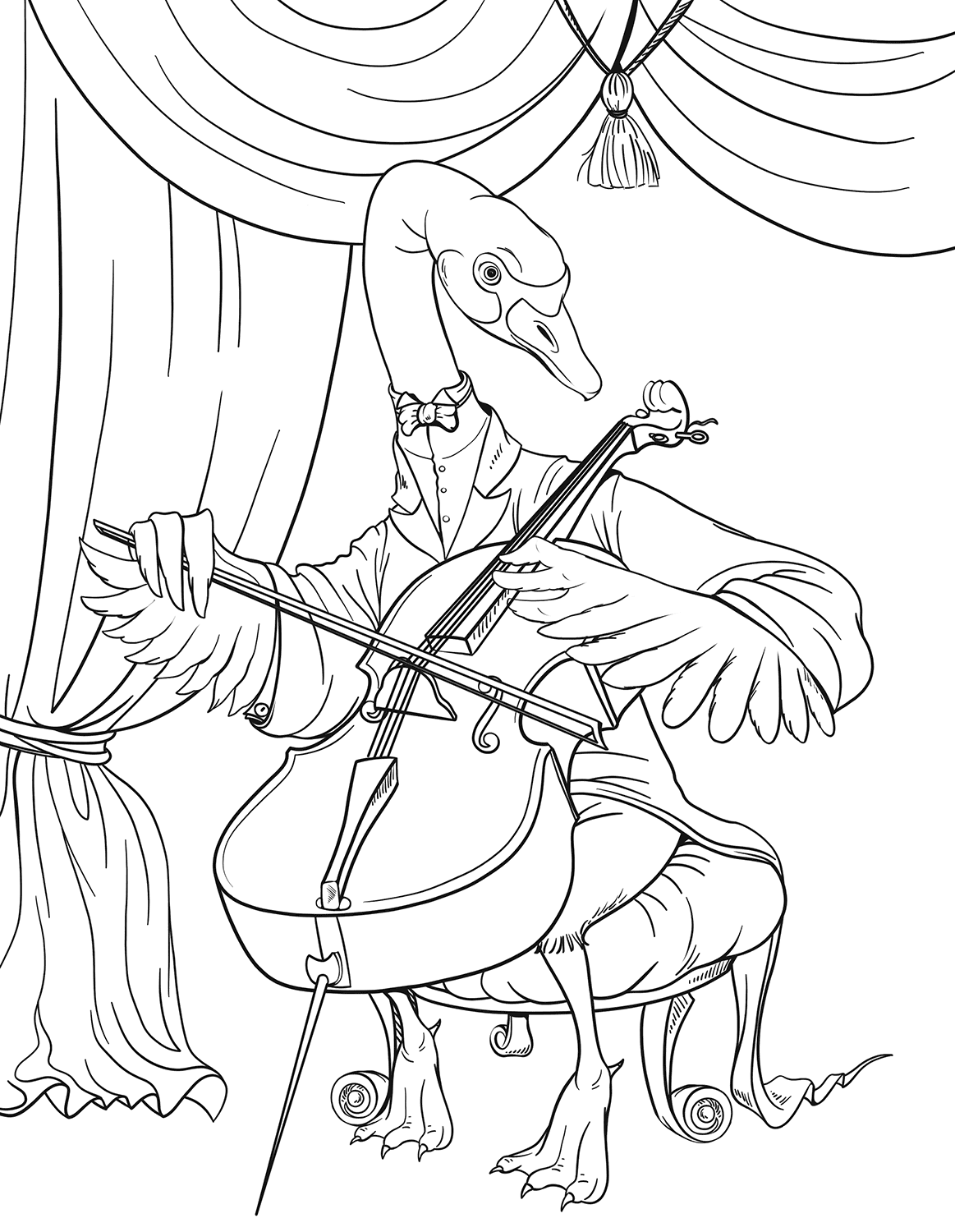 The Swan Playing Cello coloring page - ColouringPages