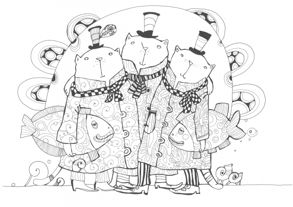 Three Cats coloring page - ColouringPages