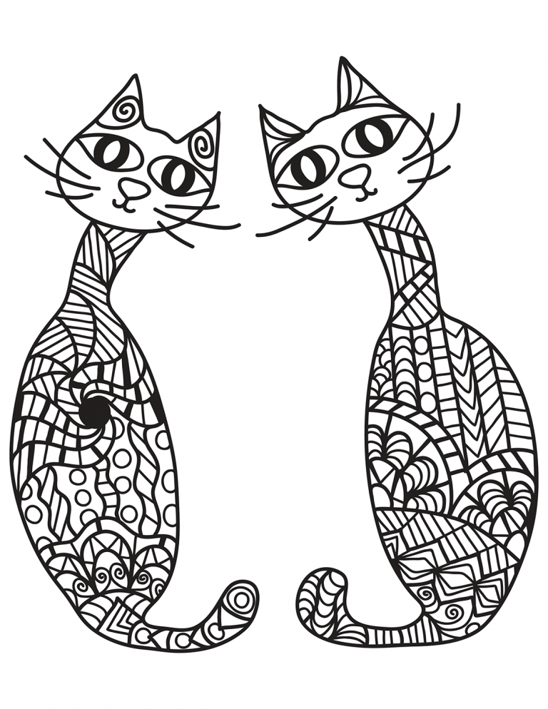 Two Cats in Zentangle Style coloring page - ColouringPages
