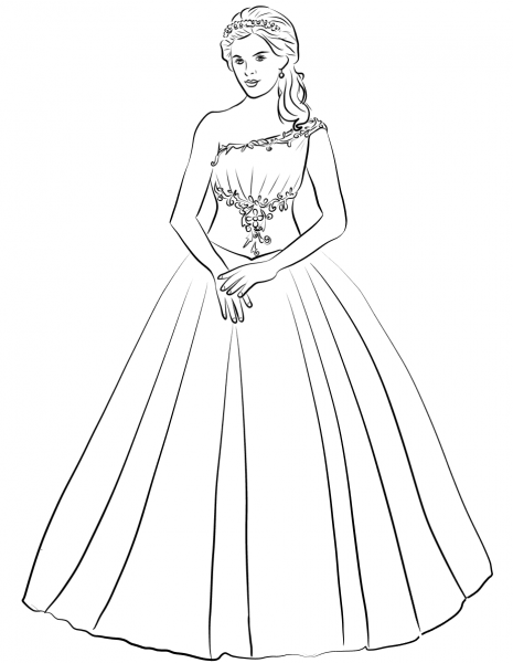 Ball Gown One Shoulder Quinceanera Dress coloring page - ColouringPages