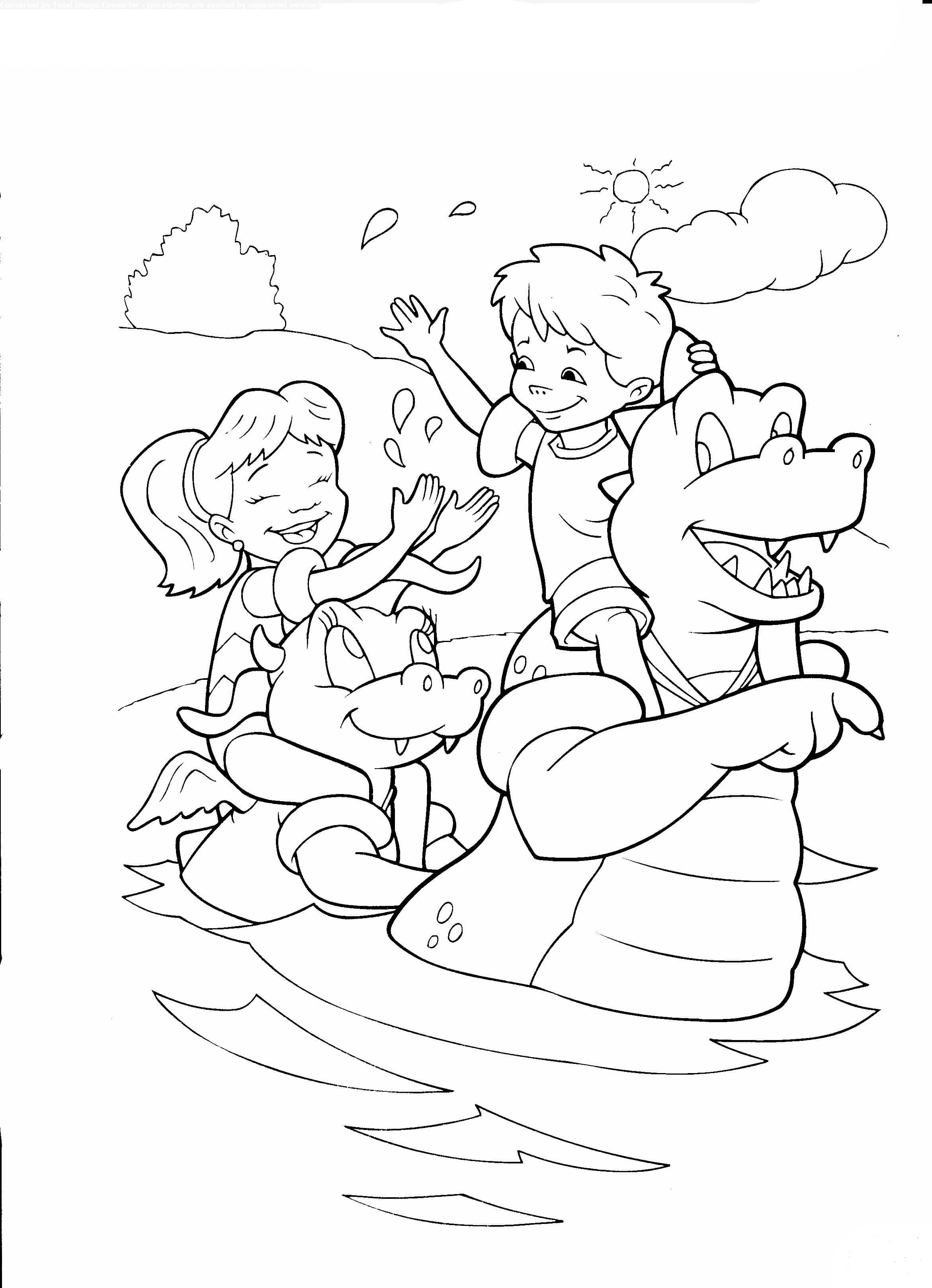 Bathing In The Lake with dragons coloring page - ColouringPages