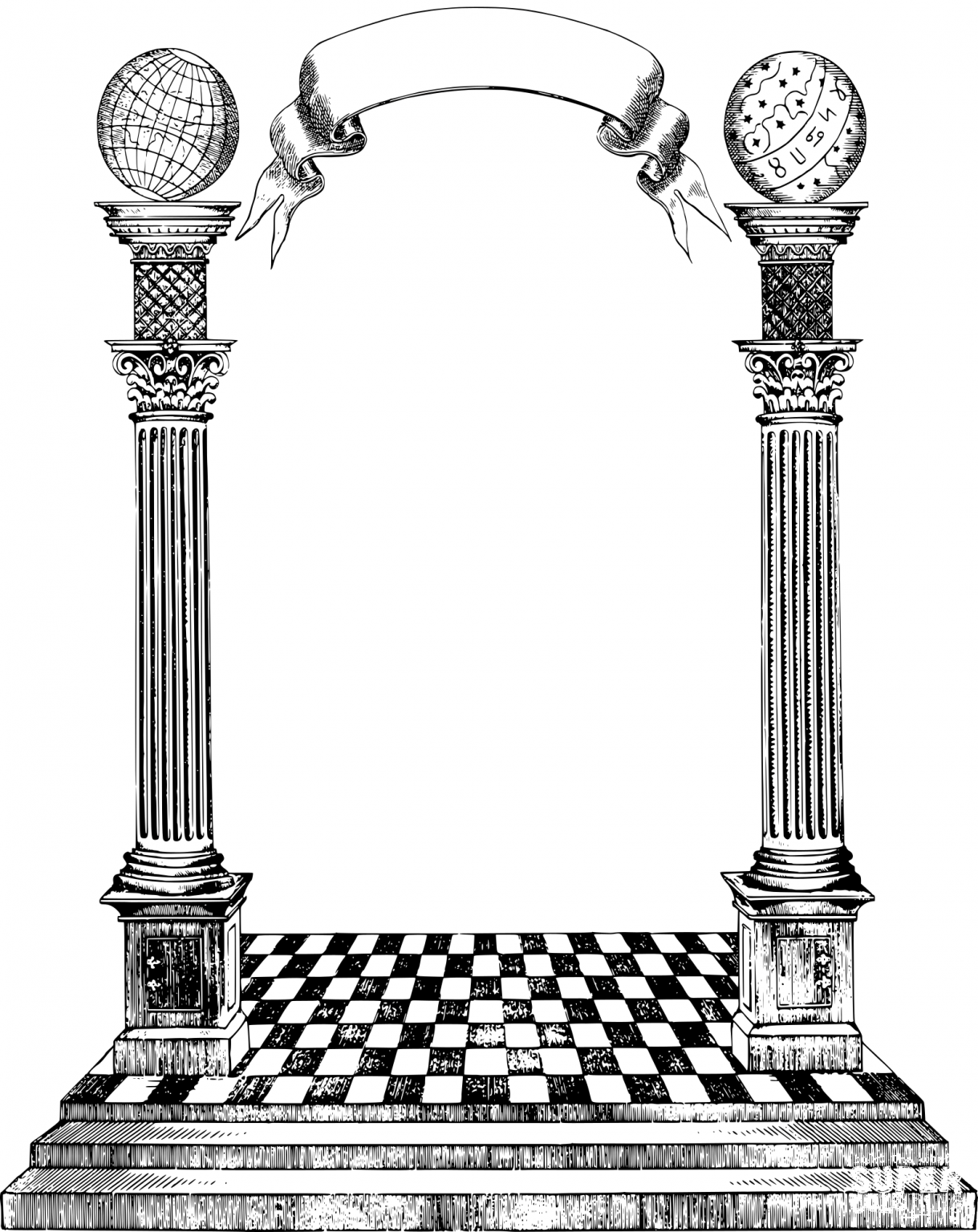 Vintage Checkered Floor Column Frame coloring page - ColouringPages