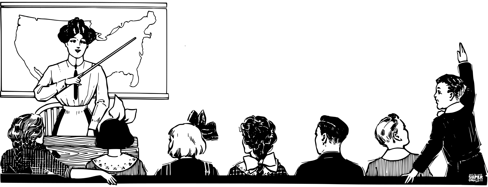 Vintage Kids Learning in School coloring page - ColouringPages