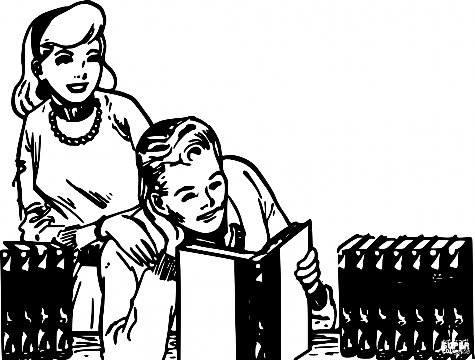 Vintage Kids Reading Encyclopaedia coloring page - ColouringPages