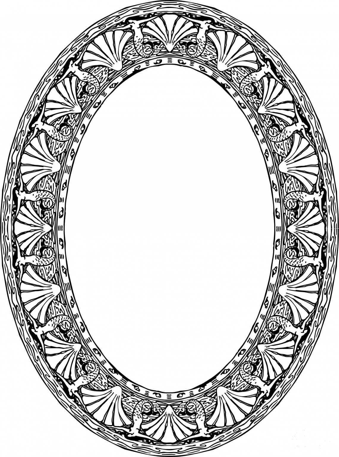 Vintage Mermaid Frame Ellipse coloring page - ColouringPages
