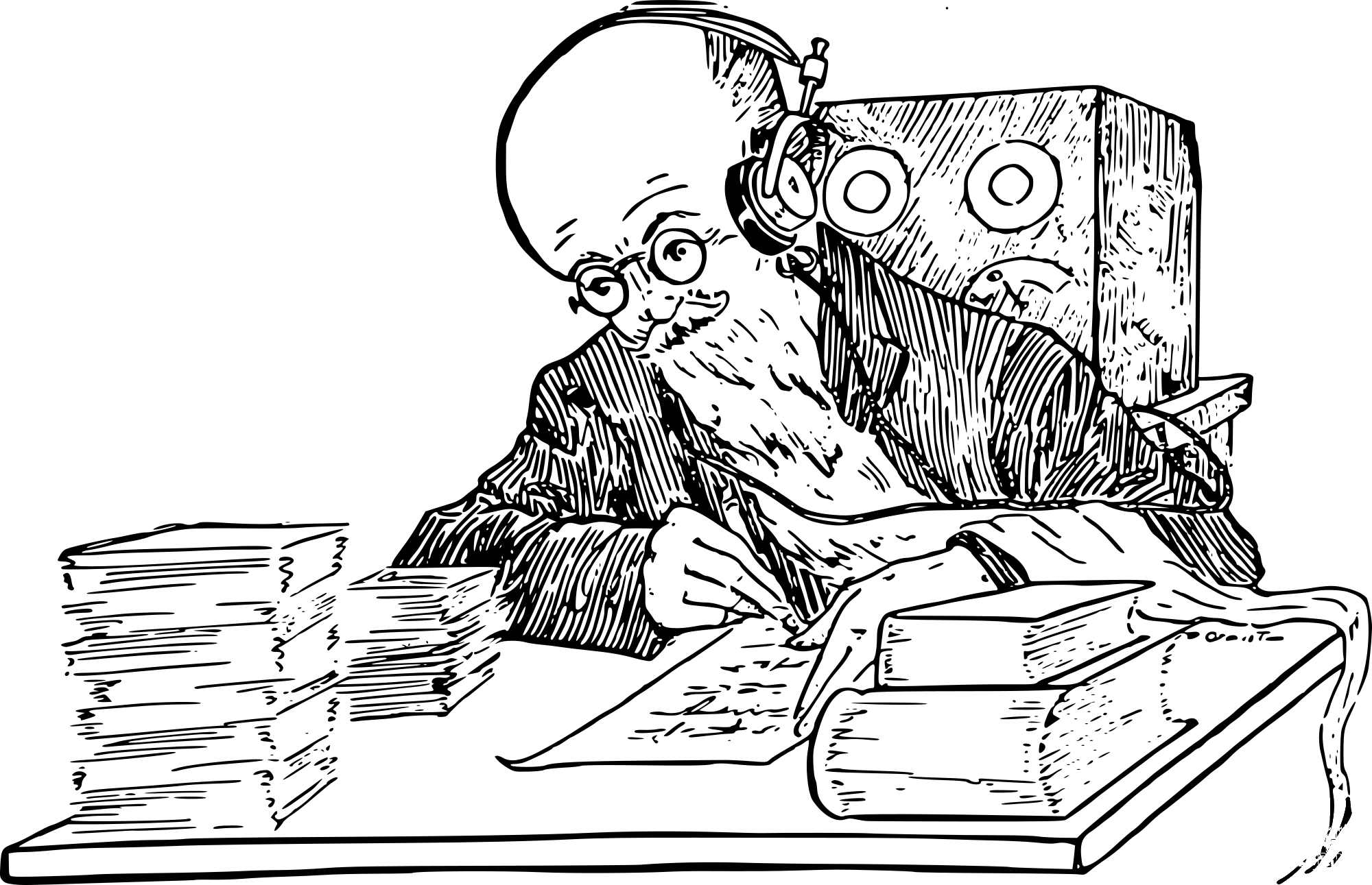 Vintage Old Man Writes coloring page - ColouringPages