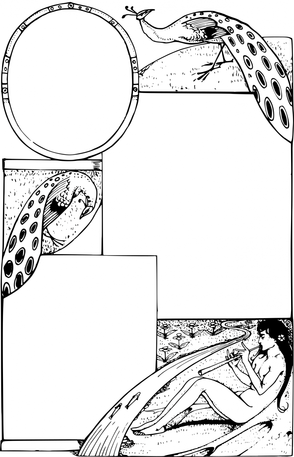 Vintage Peacock Nymph Frame coloring page - ColouringPages