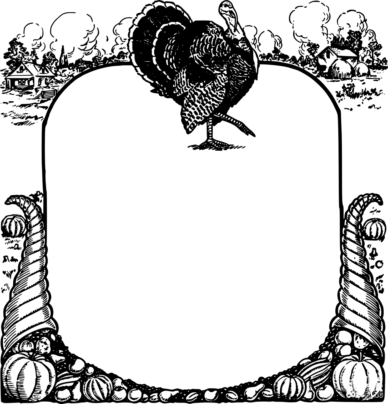 Vintage Thanksgiving Turkey Frame coloring page - ColouringPages