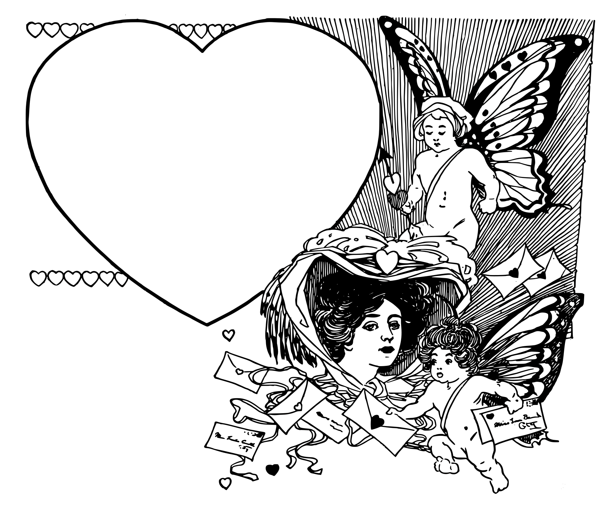 Vintage Valentines Day Heart Frame coloring page - ColouringPages