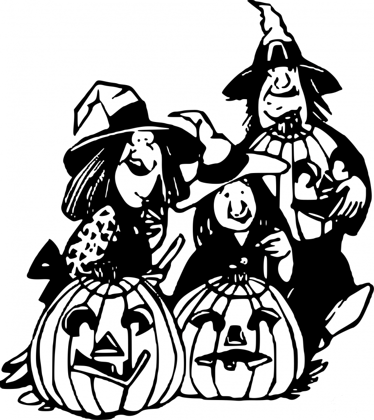 Vintage Witches and Pumpkins coloring page - ColouringPages