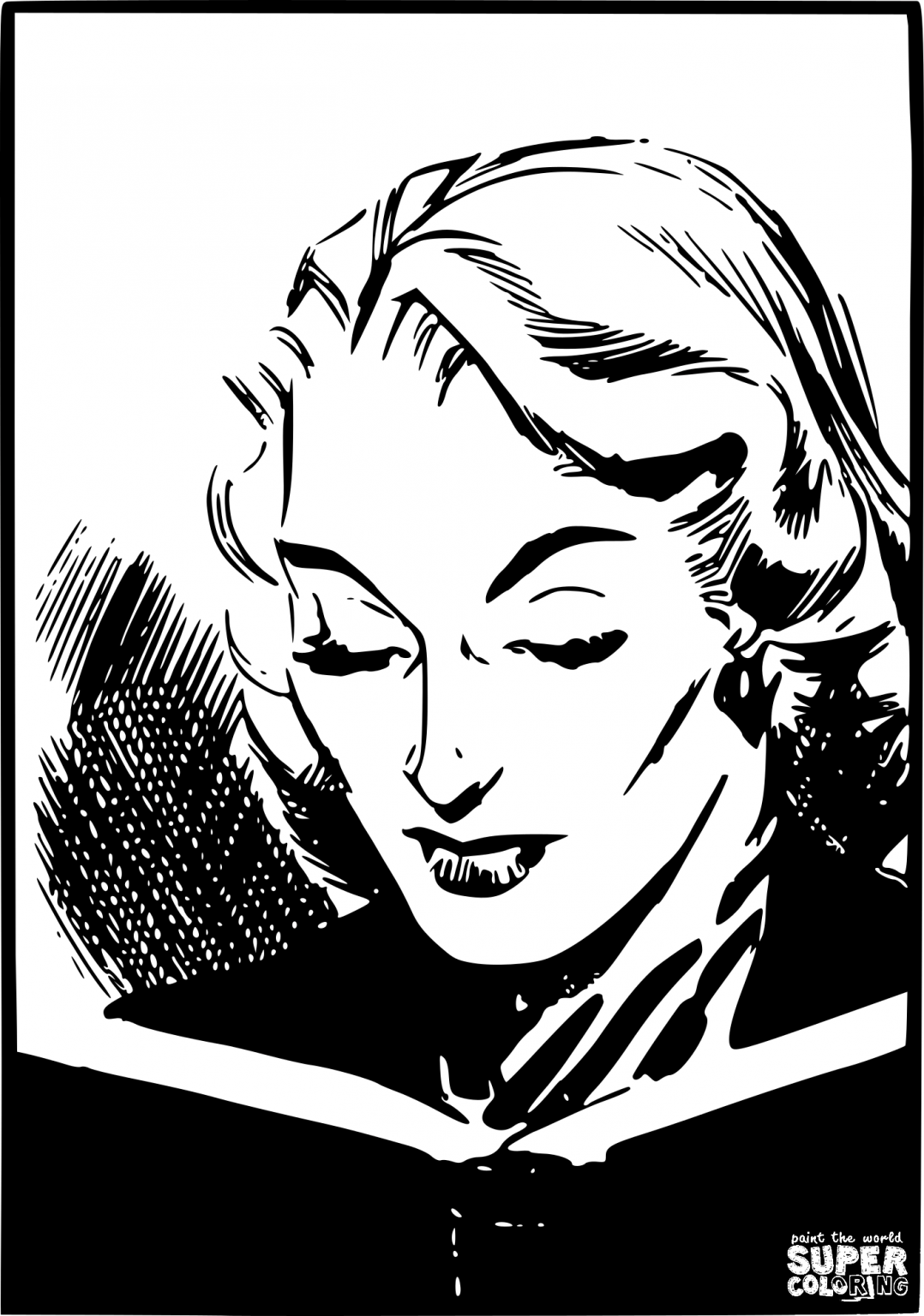 Vintage Woman Reading Book coloring page - ColouringPages